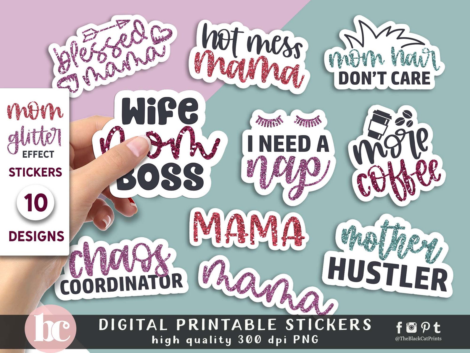 Digital Stickers Pack Mom PNG Mom Stickers Glitter Effect - Etsy
