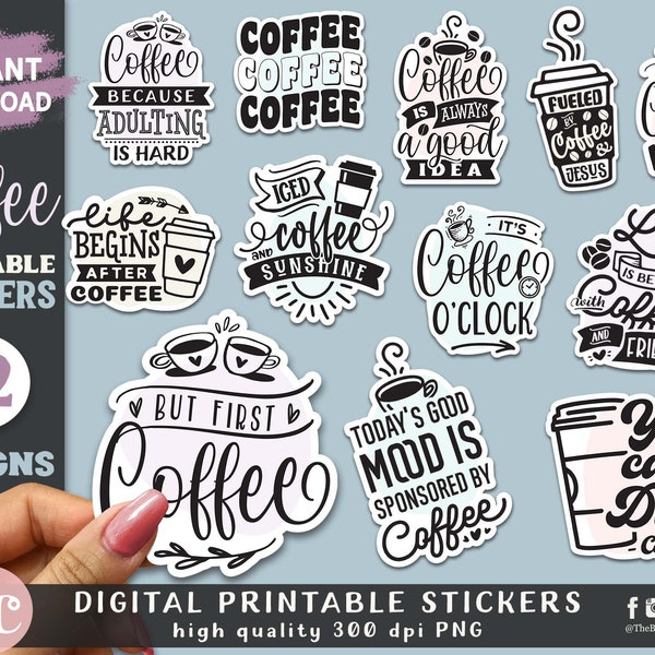 Coffee Printable Stickers Bundle - Etsy