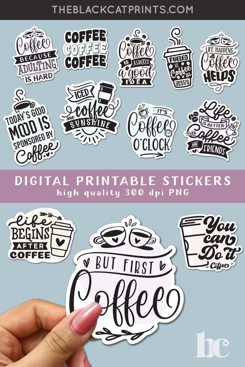 Coffee Printable Stickers Funny Coffee Stickers Digital - Etsy