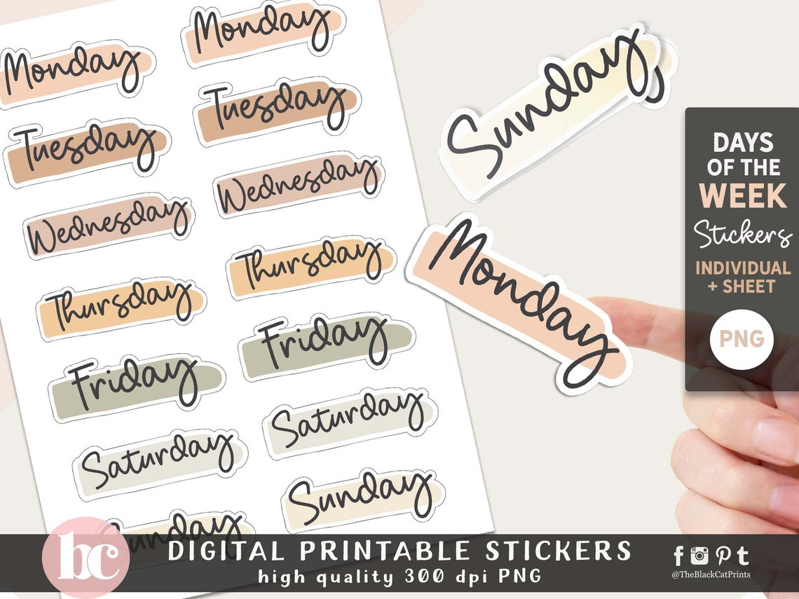 Pastel Script Days of the Week Stickers PNG Days of the Week - Etsy