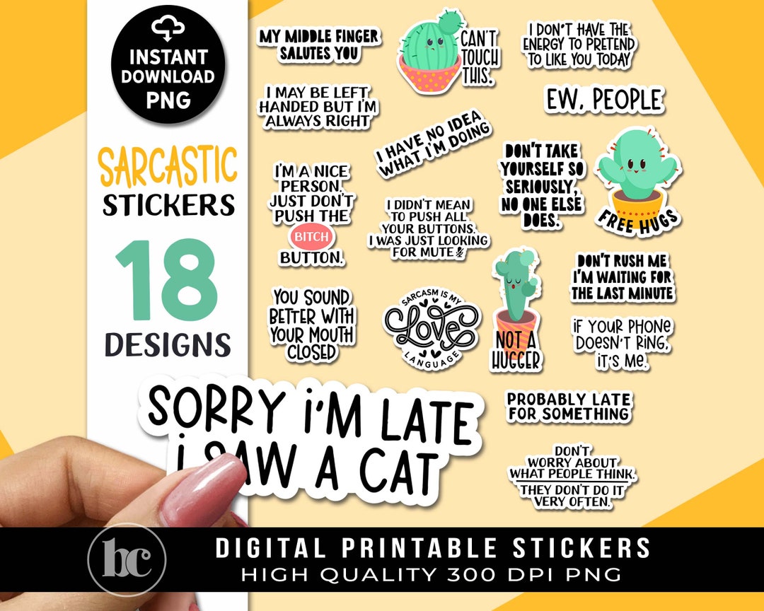 Sarcastic Stickers Bundle Instant Download | Sarcasm Stickers | Water ...