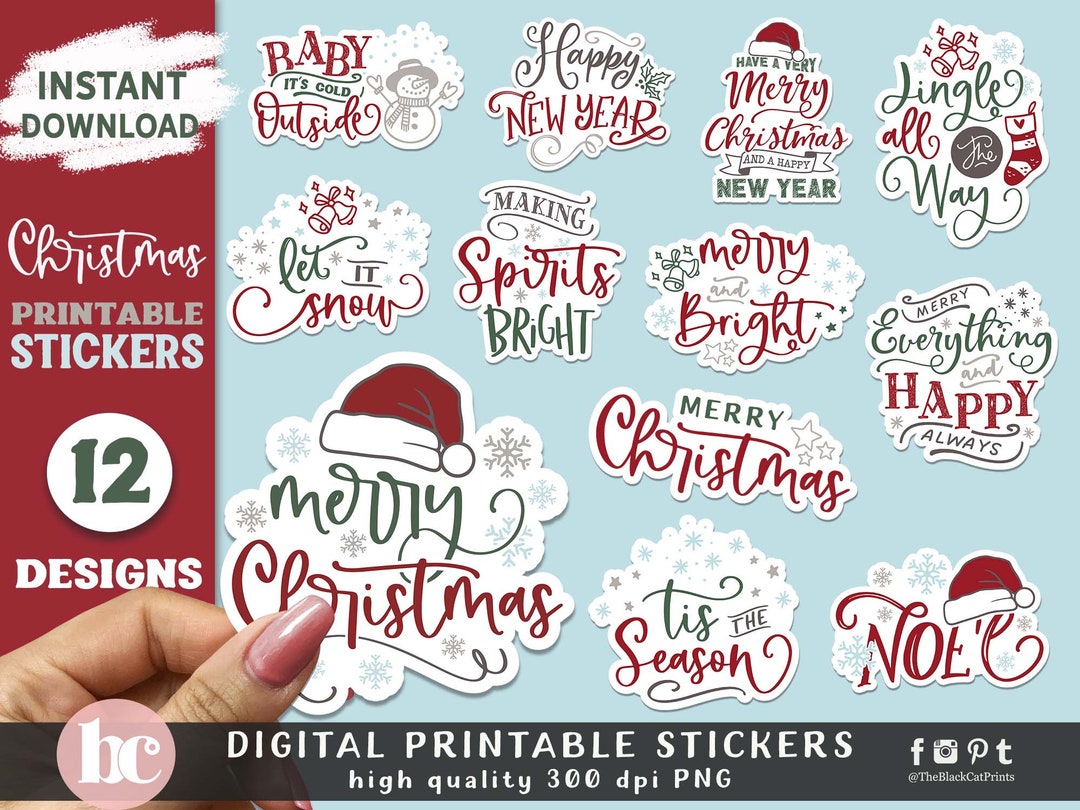 Printable Christmas Stickers PNG Instant Download Print and Cut Digital ...