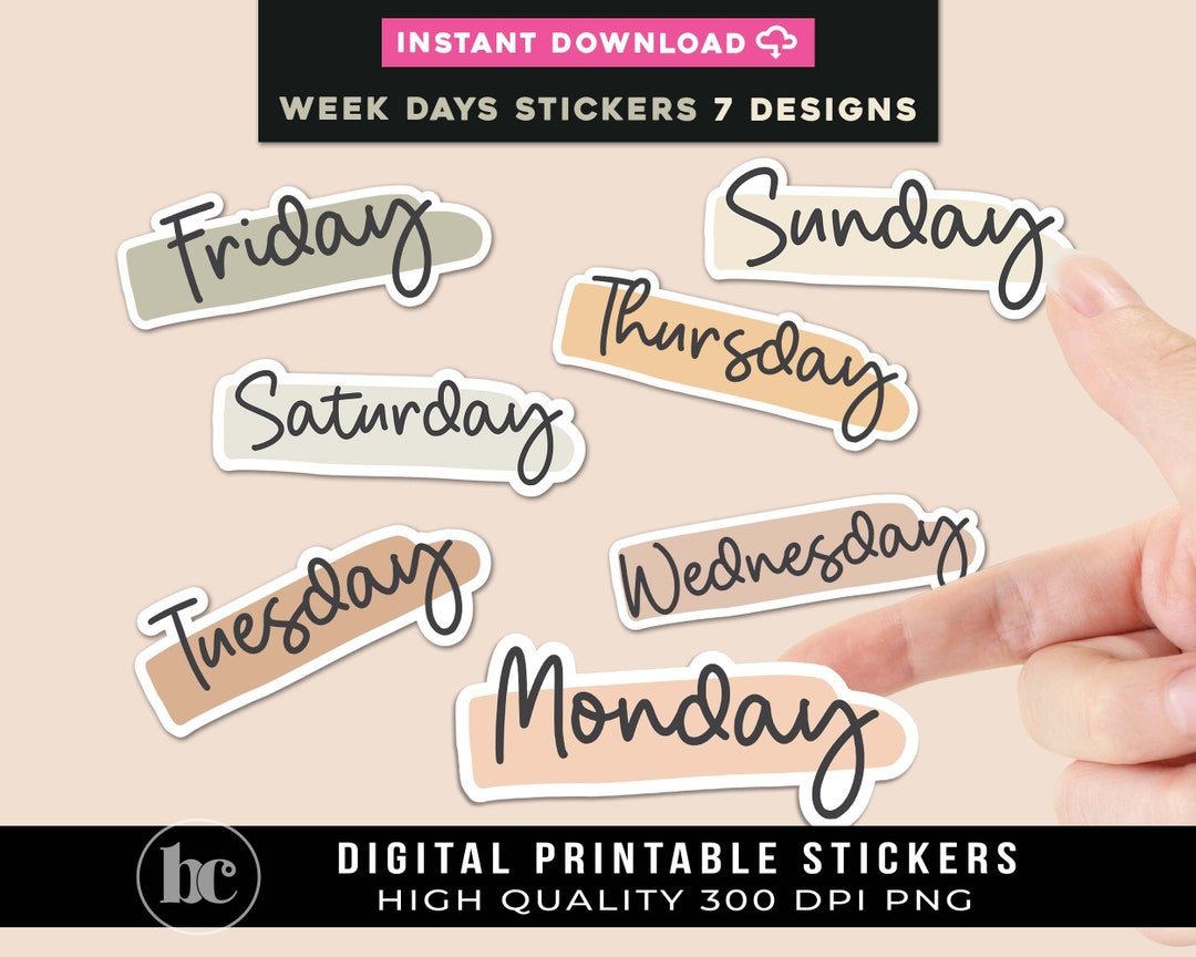 Pastel Script Days of the Week Stickers PNG | Days of the Week Stickers ...