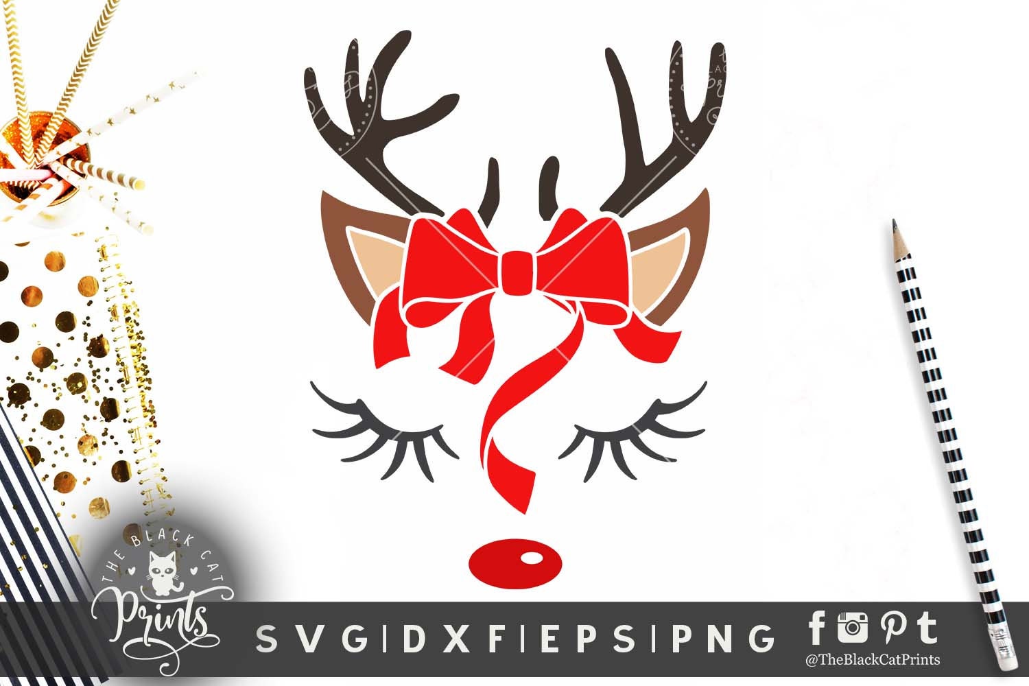Cute Reindeer face svg file for cut Christmas svg cutting file | Etsy