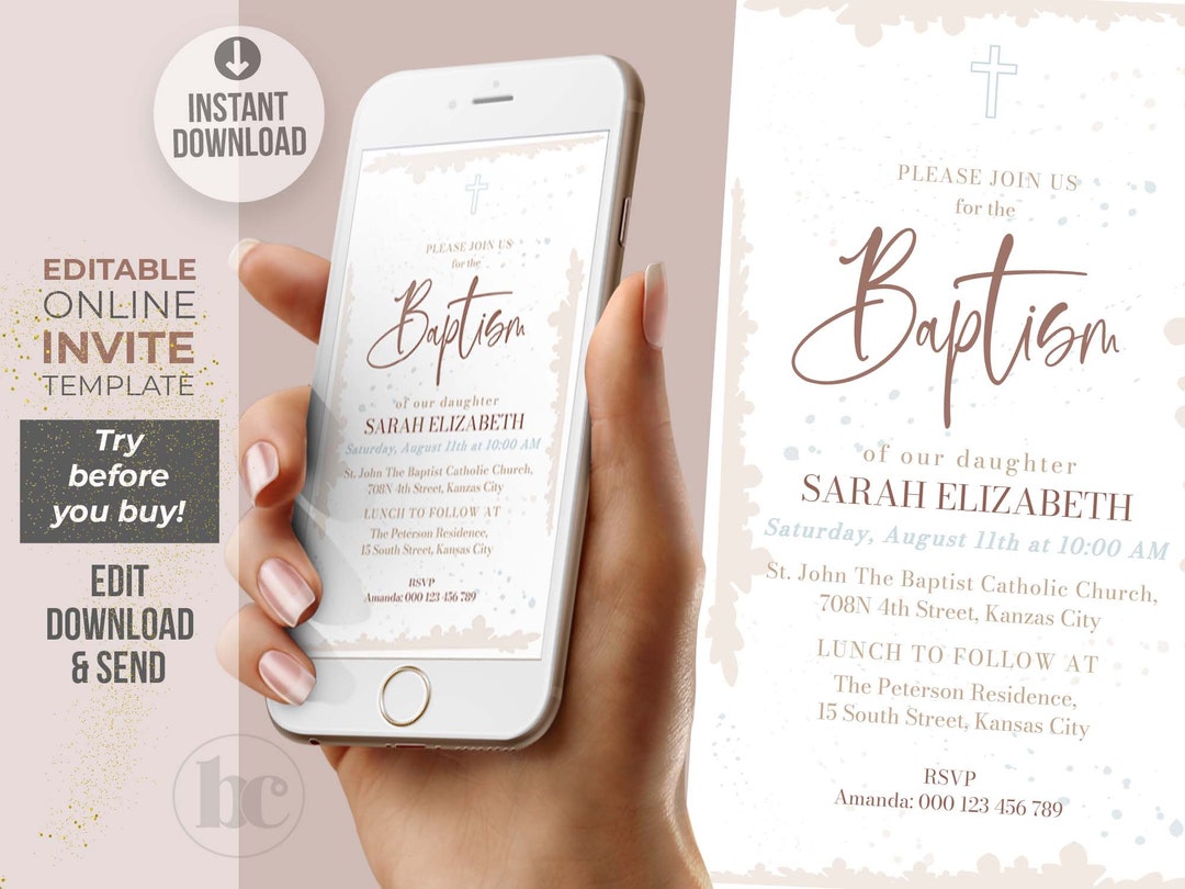 Simple Baptism Invitation Template Editable Electronic Invitation ...