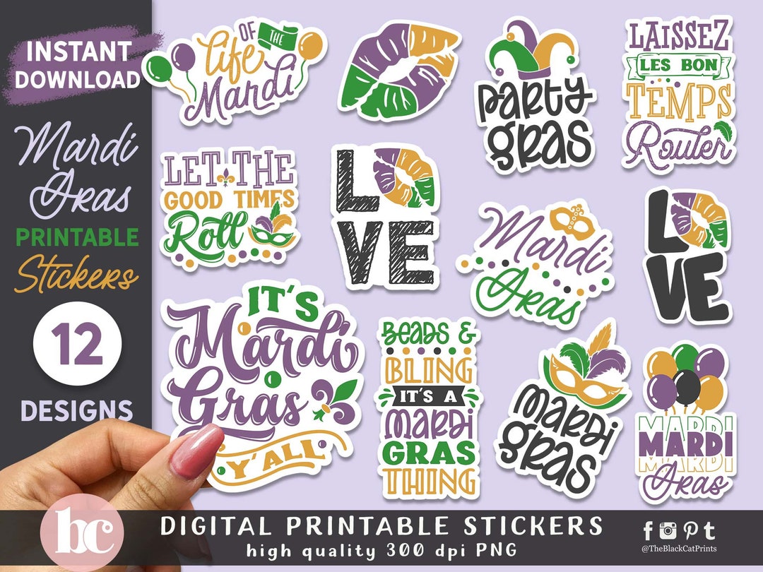 Printable Mardi Gras Stickers for Tumbler and Laptop Fat Tuesday ...