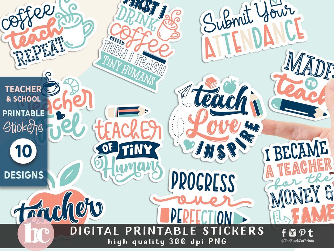 Digital Printable Teacher Stickers Set Back to School Stickers ...