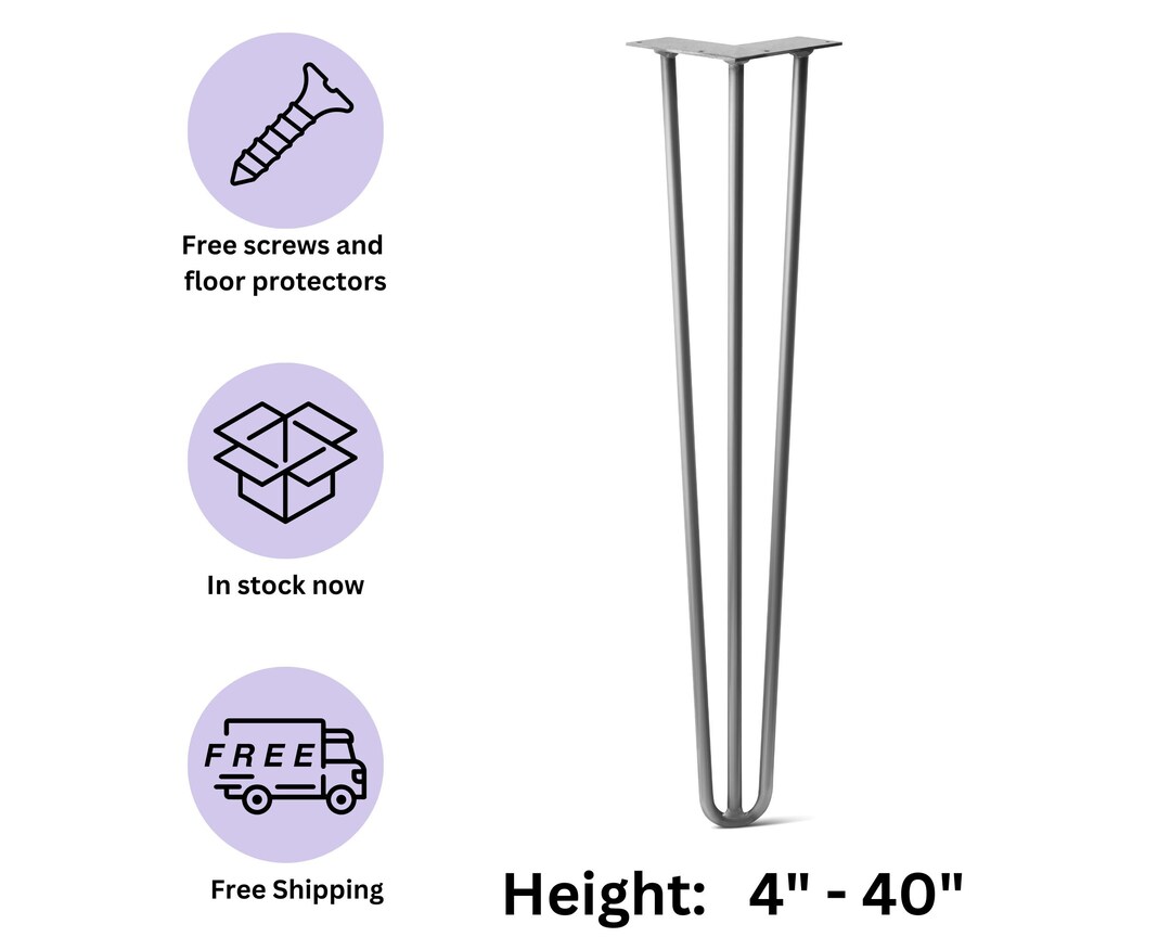 Raw Steel 3 Rod Hairpin Leg, Handmade Steel Table Leg, Metal Furniture ...