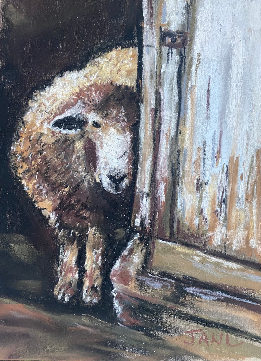 Shy Sheep in Barn Original Pastel Painting 8 X 11.5 Animal Painting ...