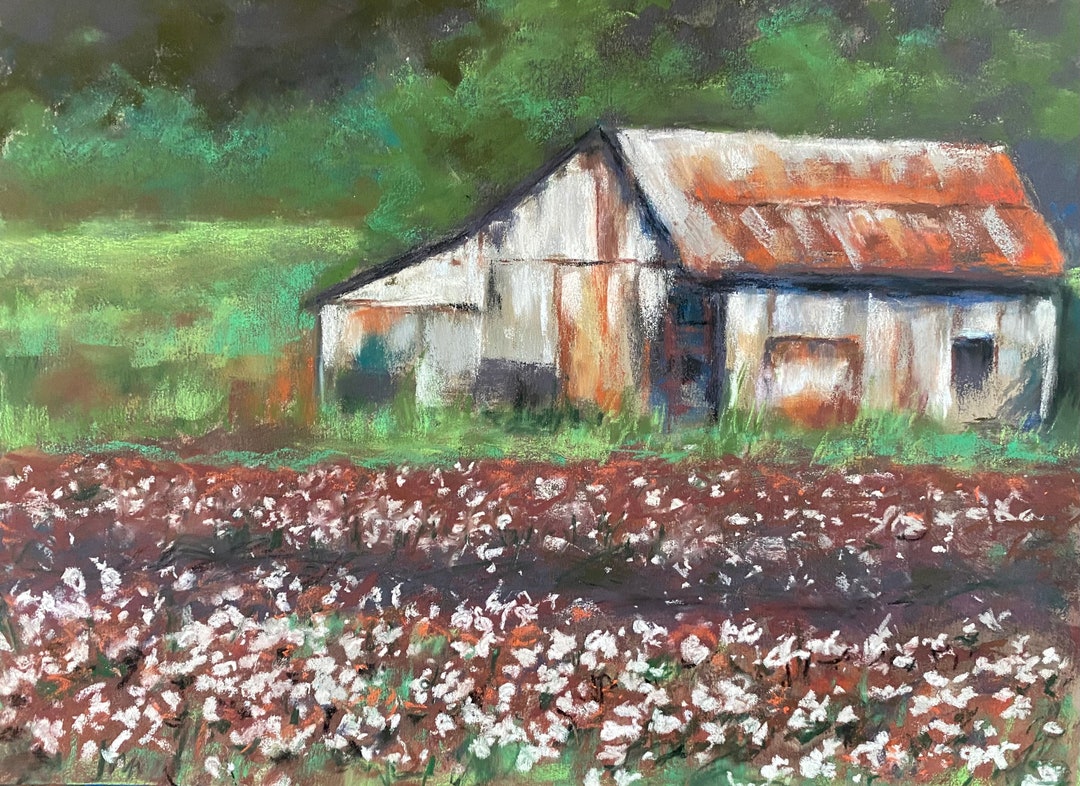 Cottonfield With Barn Pastel Original Painting 11 X 14 Southern ...