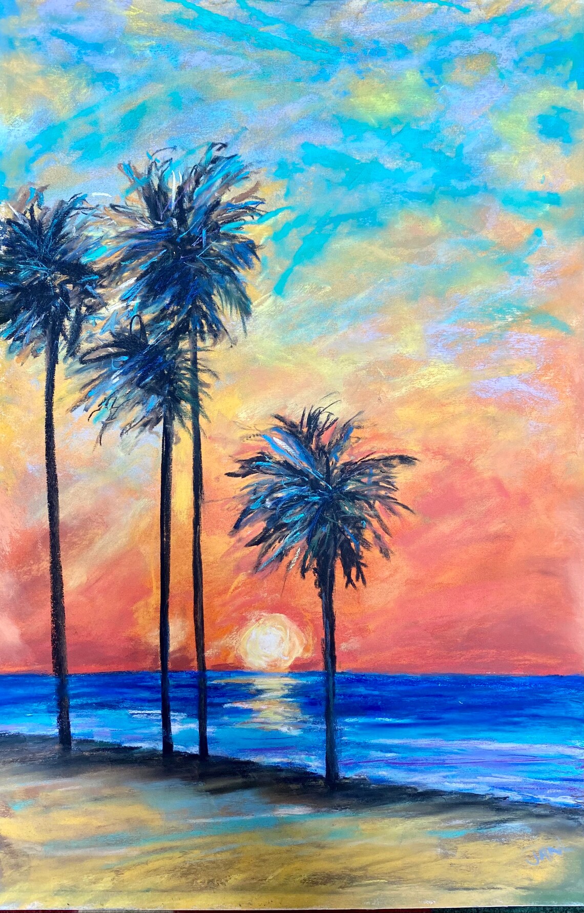 Original Pastel Painting California Dreaming Fiery Sunset 12 X - Etsy
