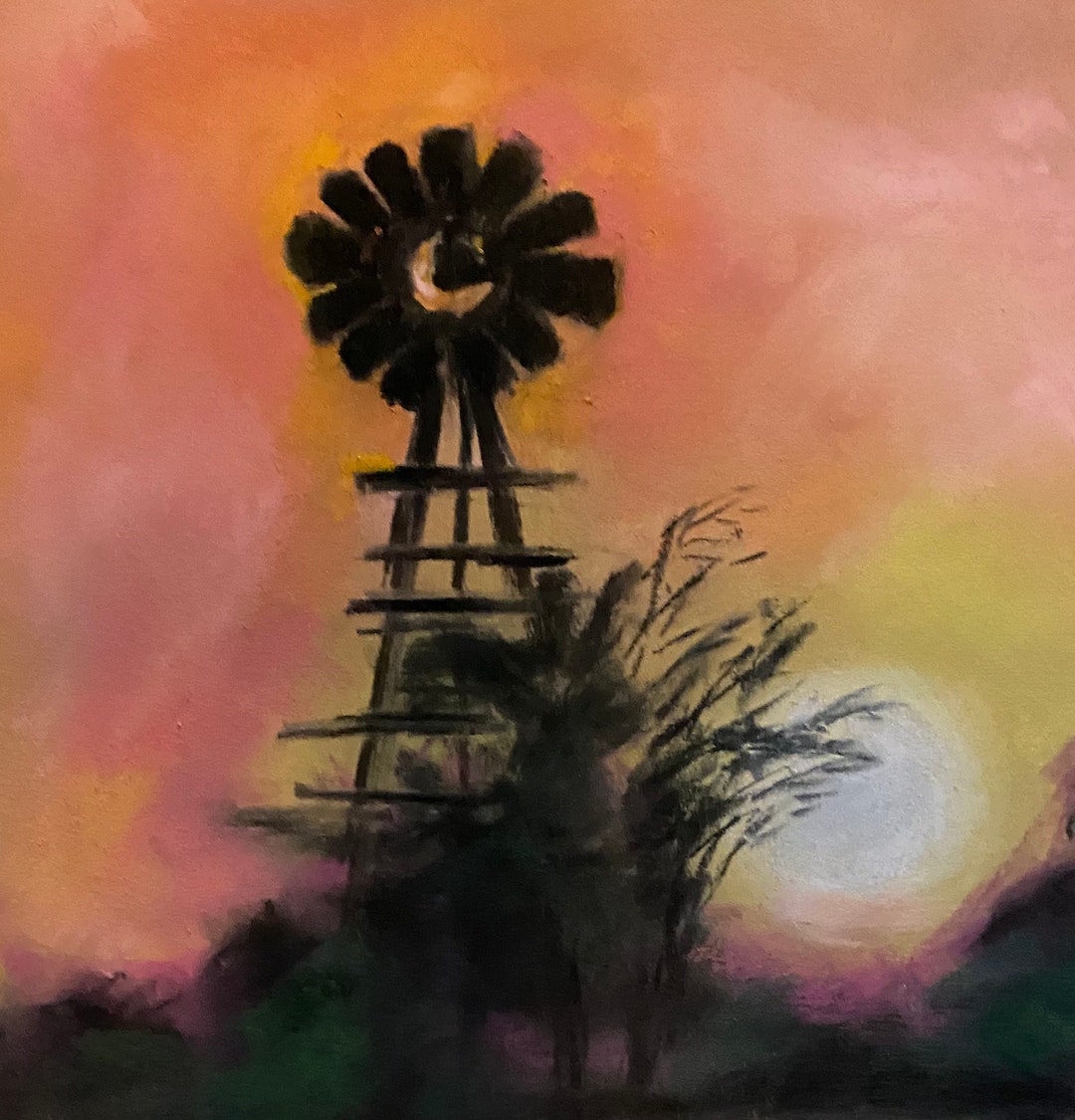 Sunset Windmill Painting Original Pastel 11 X 17 Fall Soft Painting ...