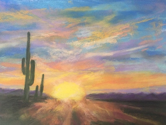 Saguaro Cactus Sunset Painting