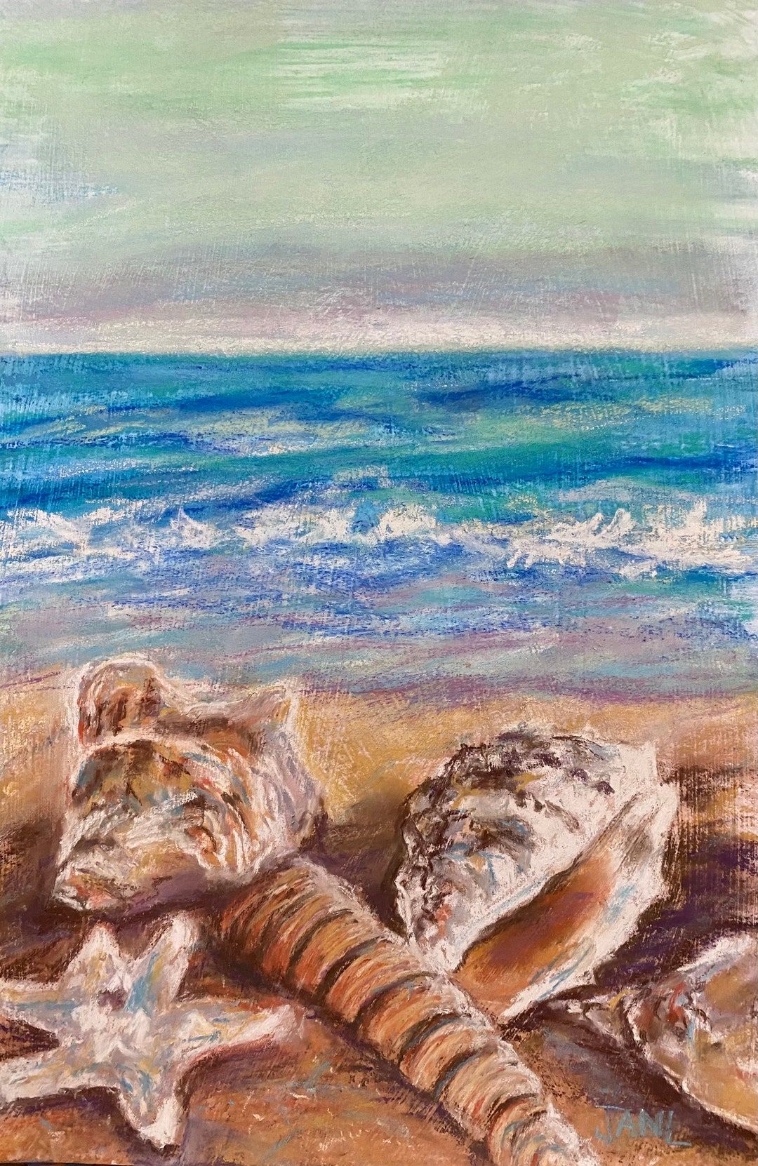 Seashells on the Beach Original Pastel Painting 11 X 14 Florida Coastal ...