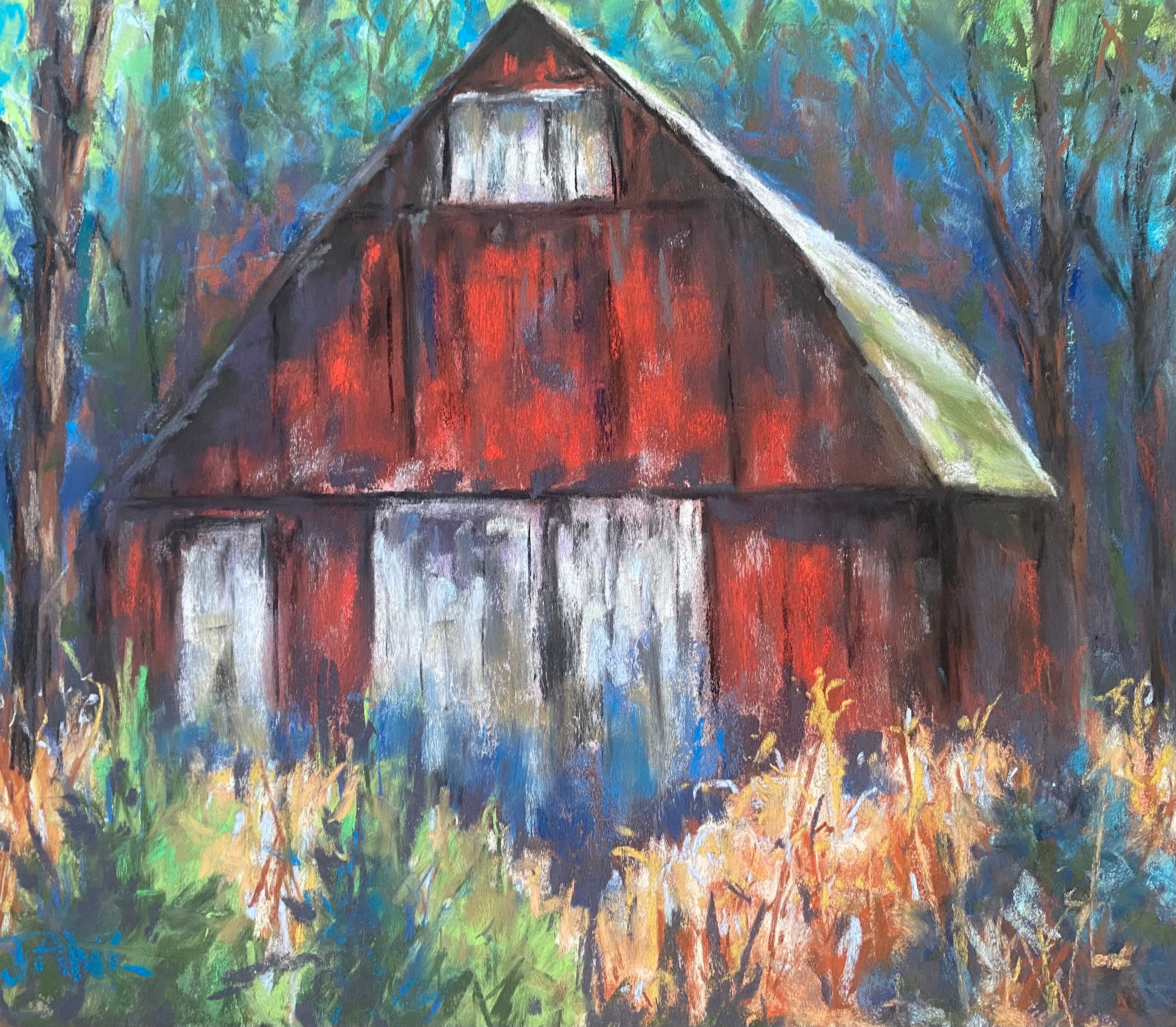 Red Barn in Country Original Pastel Painting 14 X 12 Rustic Old Wood ...