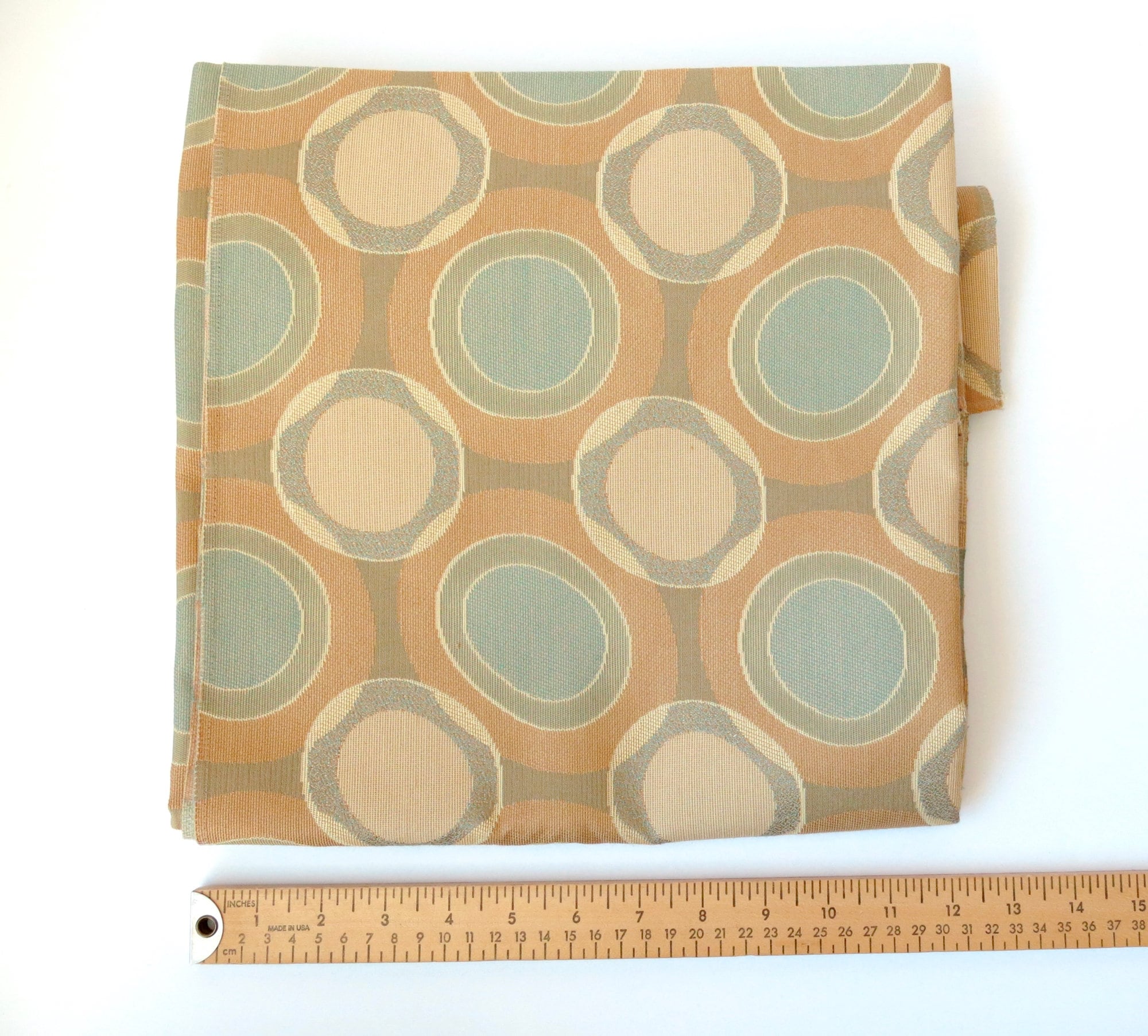 Upholstery Fabric Sample With Round Forms - Beige, Light Blue, Tan ...