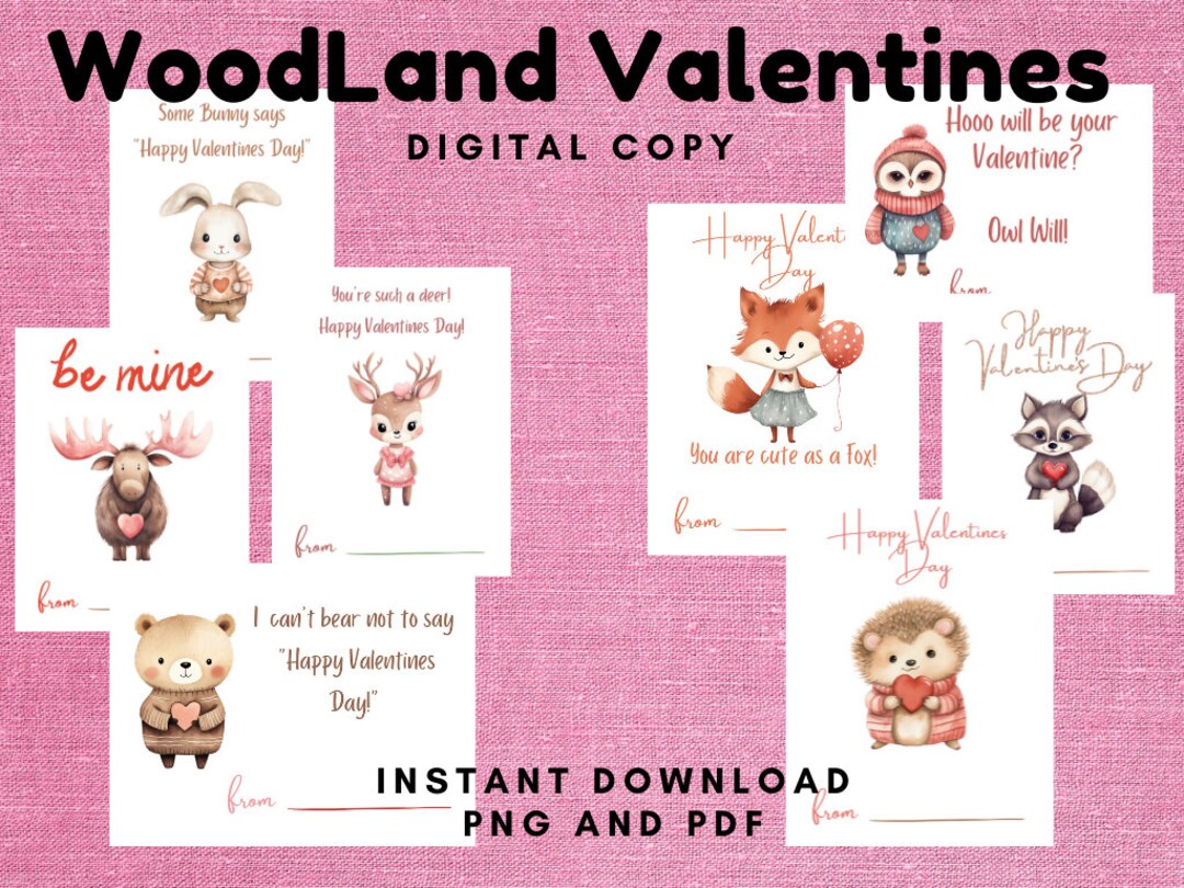 Woodland Valentines Cards . Classroom Valentines . Valentines . Digital ...