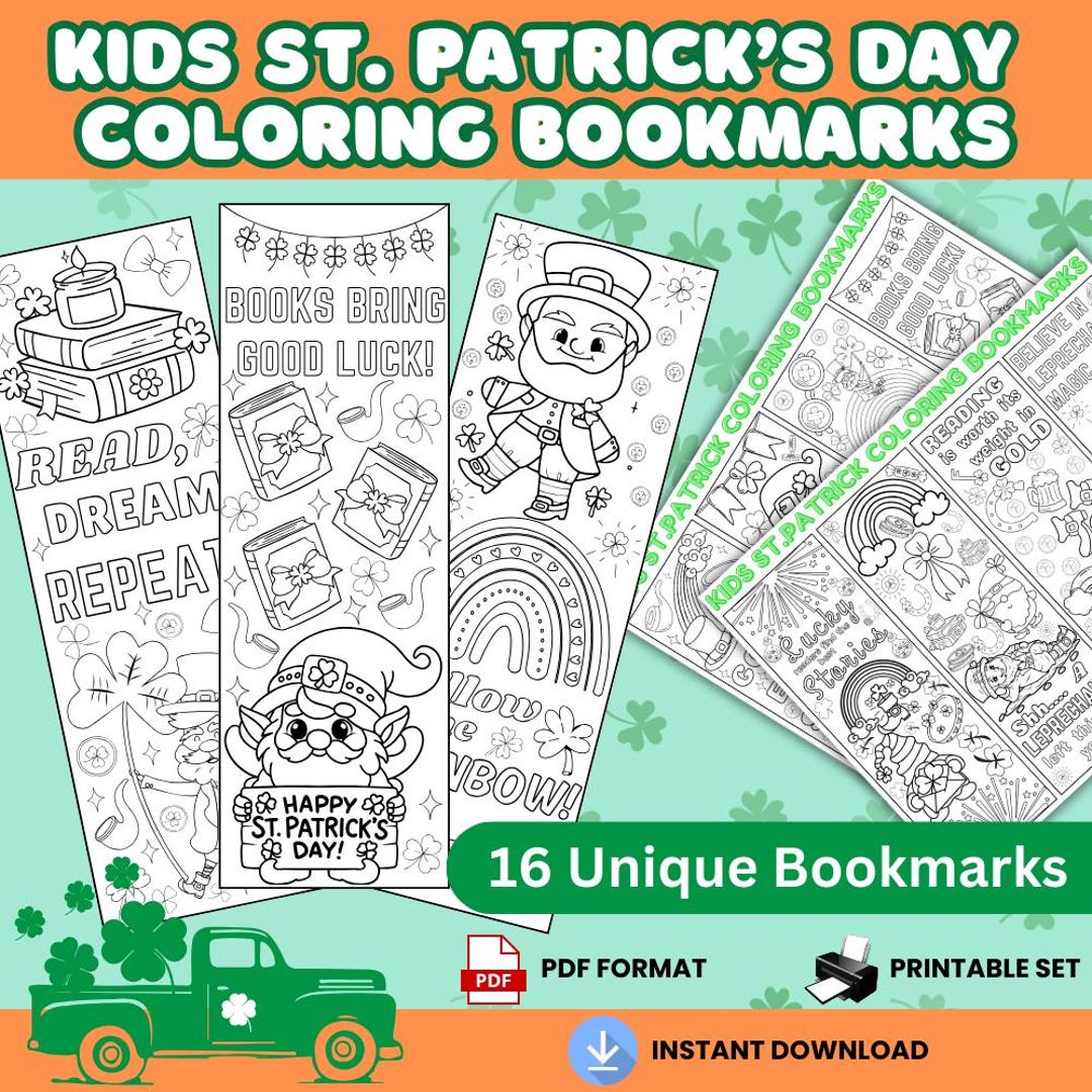 St. Patrick's Day Coloring Bookmarks, Kids' Learning Activity (digital ...