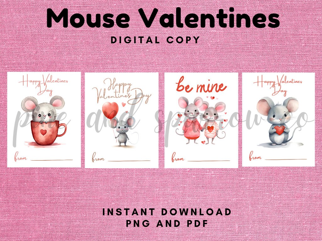 Mouse Valentines Cards . Classroom Valentines . Valentines . Digital ...