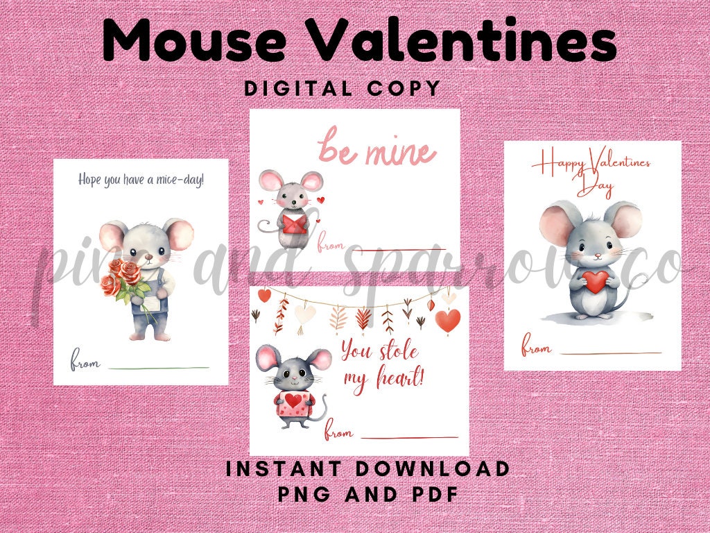 Mouse Valentines Cards . Classroom Valentines . Valentines . Digital ...