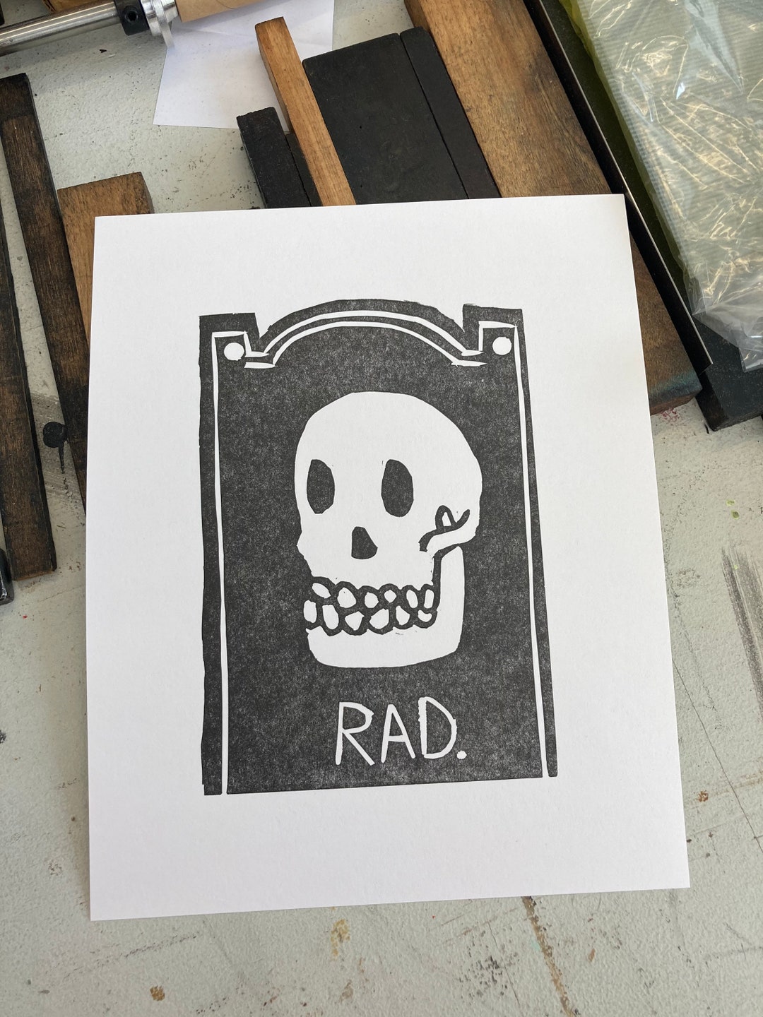 Rad Skull Spooky Skull Linocut Print - Etsy
