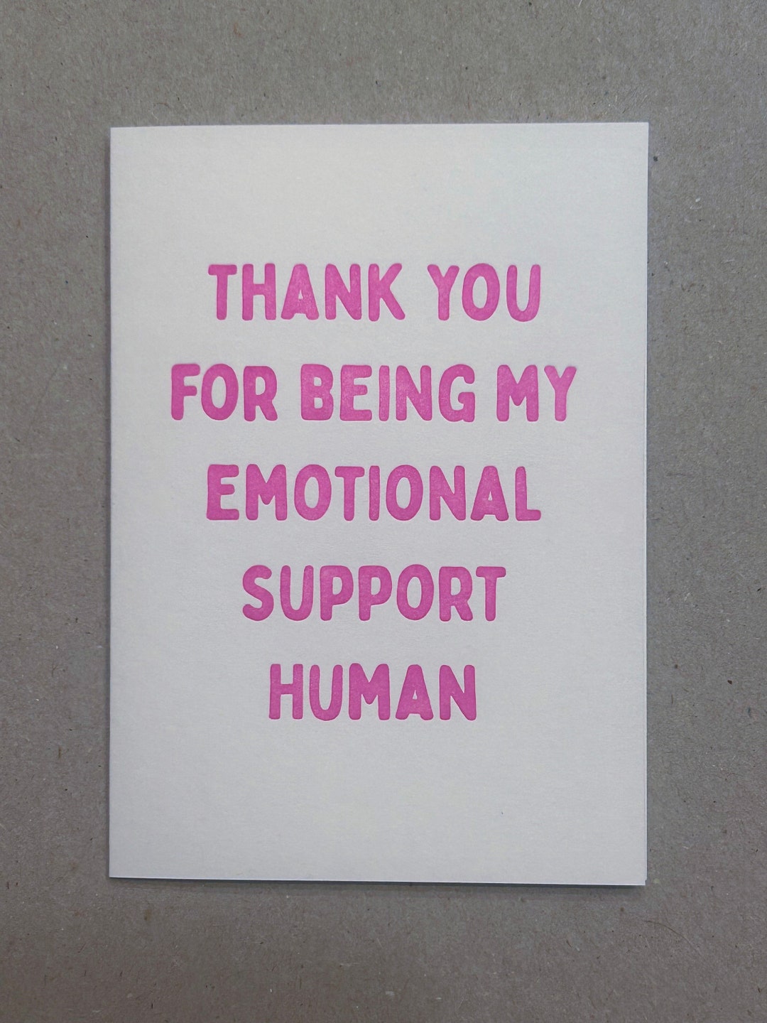 Emotional Support Human Funny Thank You Letterpress Card - Etsy