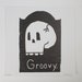 Groovy Skull Woodcut Print - Etsy