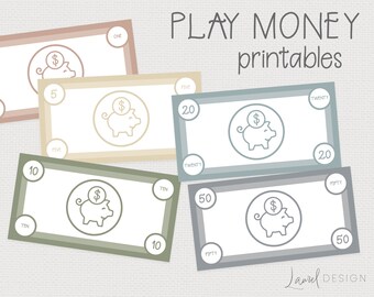 Play Money Printable Kids Pretend Money Learning Money Kids Pretend ...
