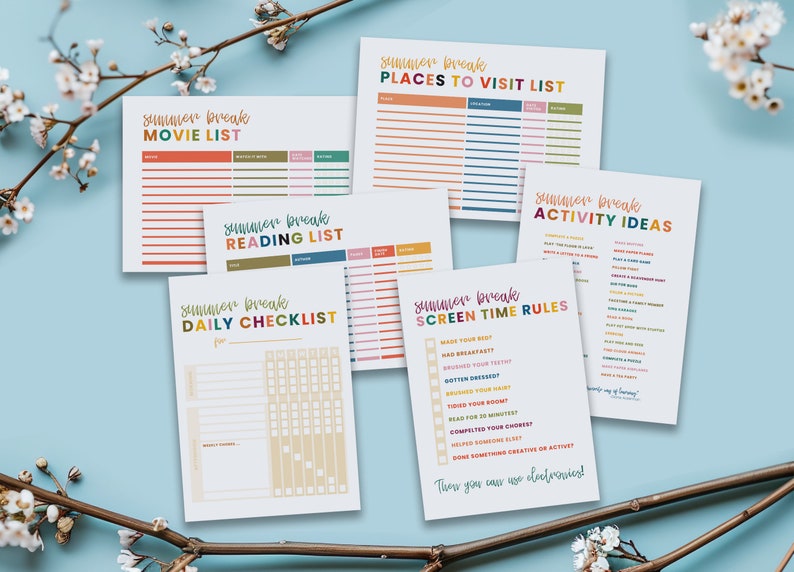 Kids Summer Planner Printable Bundle Summer Fun Daily Checklist, Screen ...