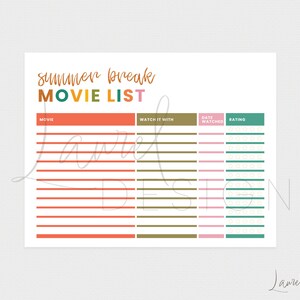 Kids Summer Planner Printable Summer Fun: Kids' Summer Movie Watch ...