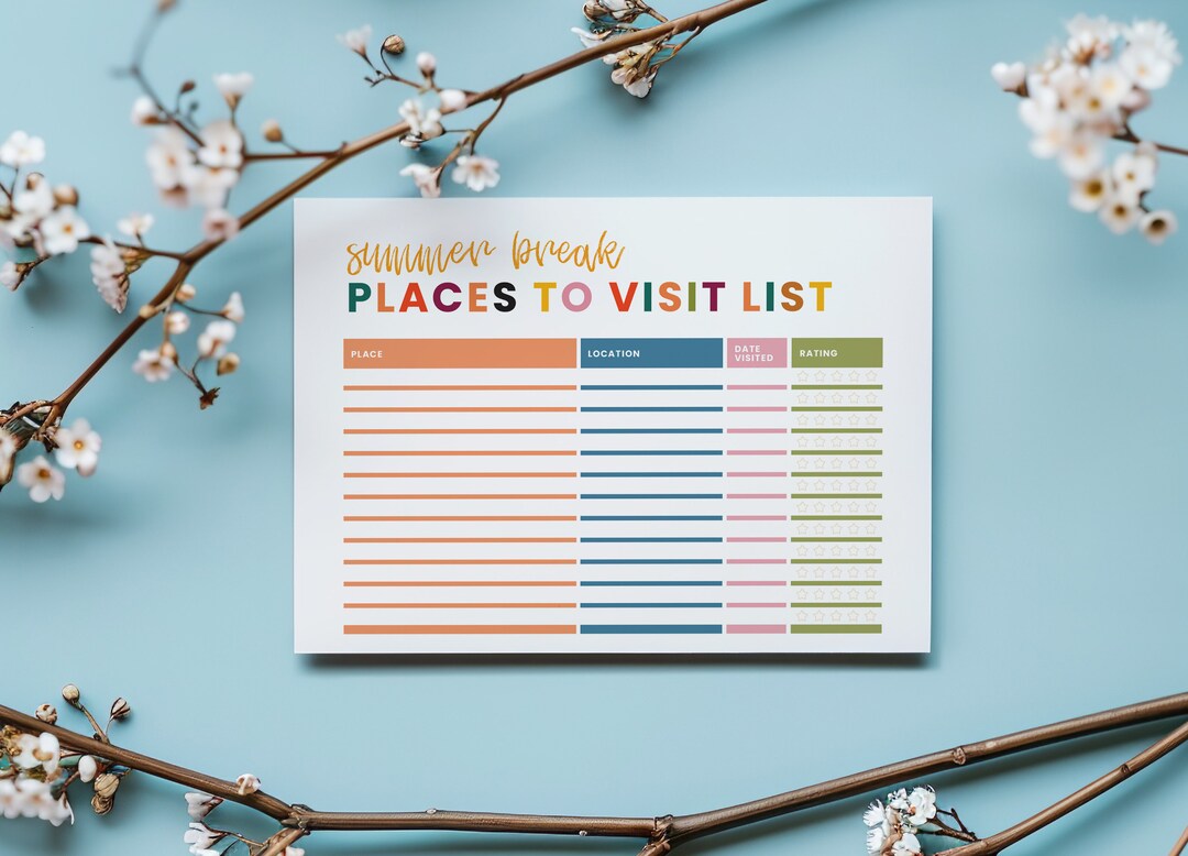 Kids Summer Planner Printable Summer Fun: Kids' Summer Places to Visit ...