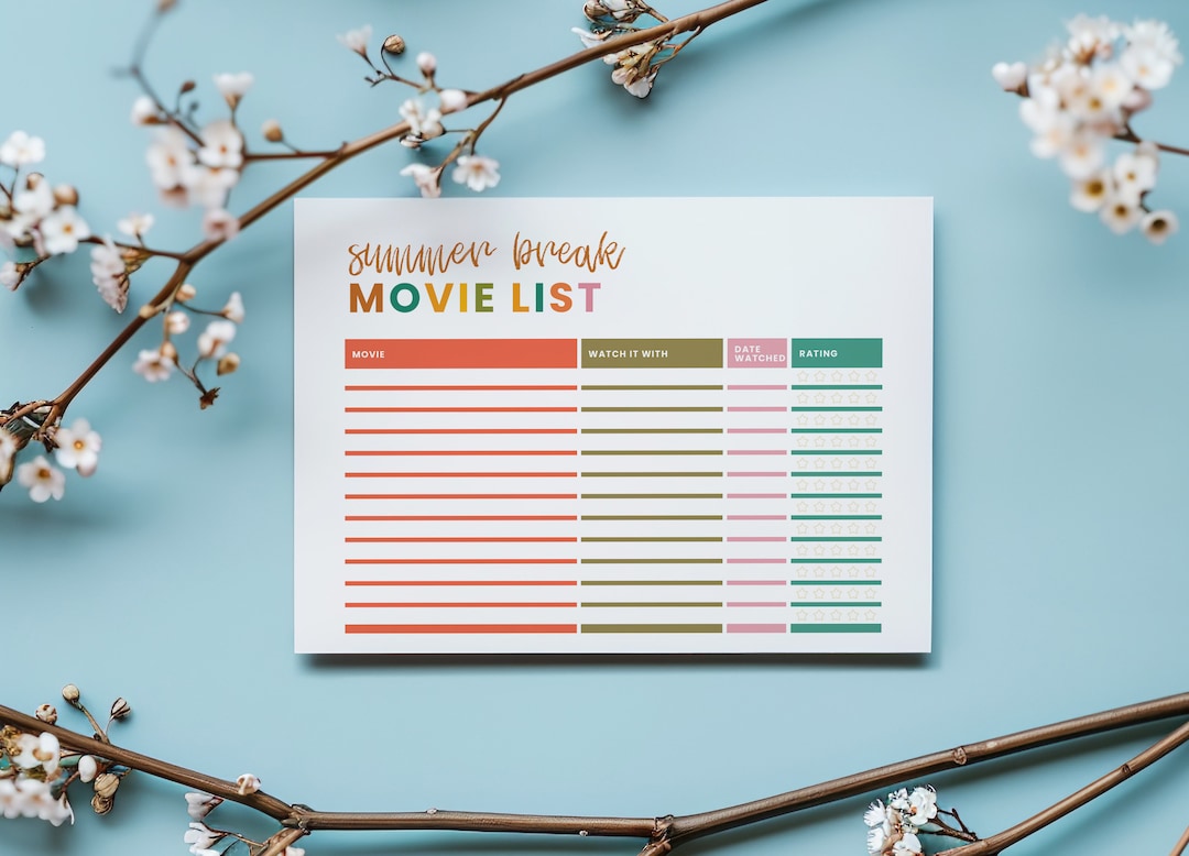 Kids Summer Planner Printable Summer Fun: Kids' Summer Movie Watch ...