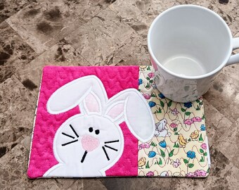 Bunny/easter Mug Rug,pink Accent,coasters, Easter Gift, Gift, Coffee ...