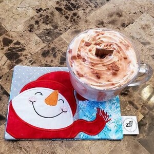 Snowman Mug Rug Christmas Mug Rug Embroidered Quilted Handmade - Etsy