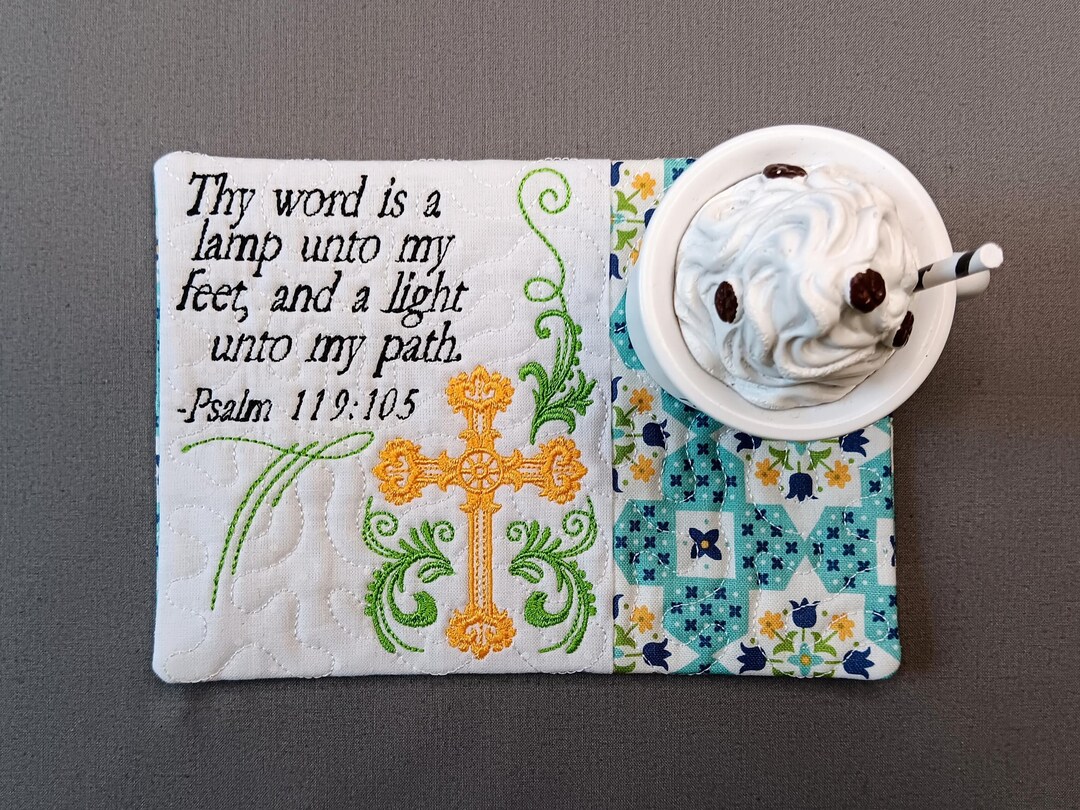 Christian Mug Rug - Ideal Gift for Coffee and Tea Lovers - Fabric ...