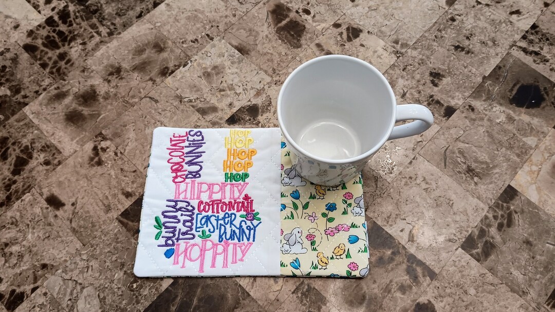 Easter Bunny Mug Rug Word Art Rectangular Coaster Coffee Tea Lover's ...