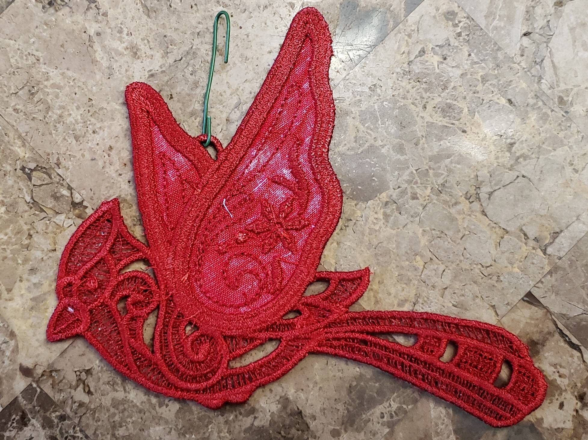 Cardinal Christmas Ornament Made from Free Standing Lace FSL with Red ...
