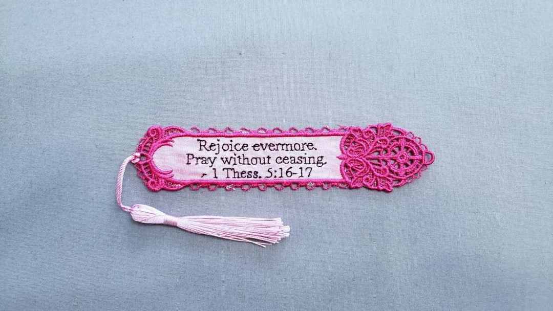 Christian Bookmark - Embroidered Scripture "rejoice Evermore Pray ...