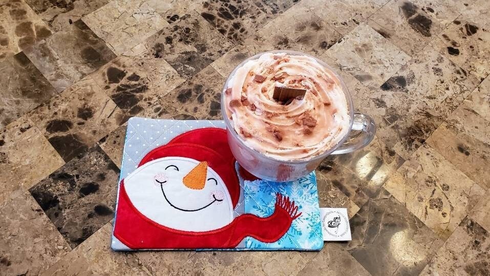 Snowman Mug Rug Christmas Mug Rug Embroidered Quilted Handmade - Etsy