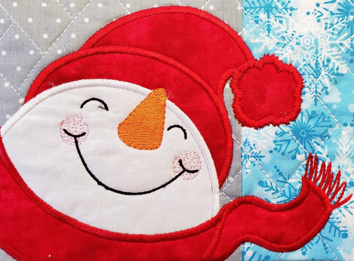 Snowman Mug Rug Christmas Mug Rug Embroidered Quilted Handmade - Etsy