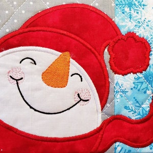 Snowman Mug Rug Christmas Mug Rug Embroidered Quilted Handmade - Etsy