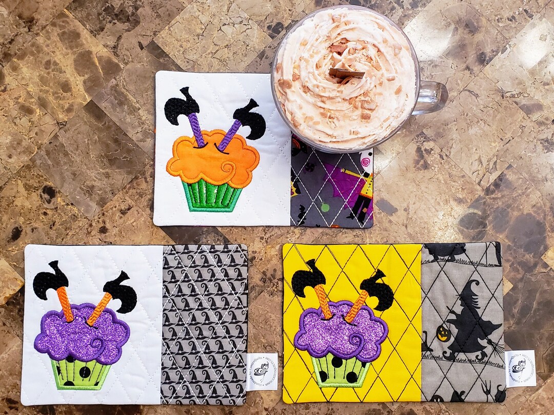 Halloween Witch Cupcake Mug Rug Coaster Holiday Embroidered - Etsy