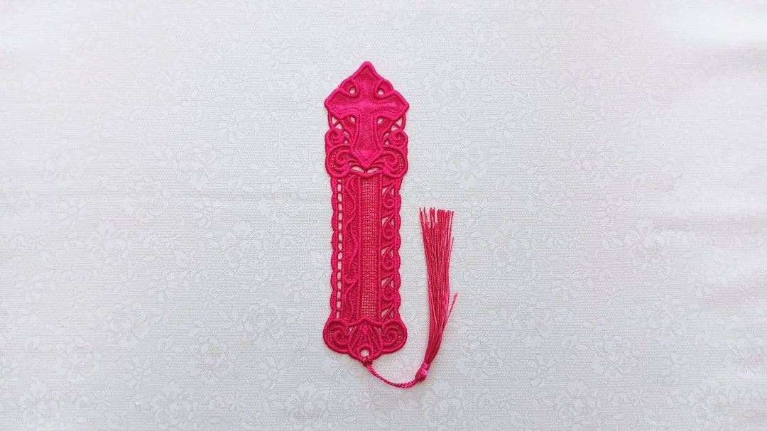 Cross Bookmark Machine Embroidered Free Standing Lace FSL Book Mark ...