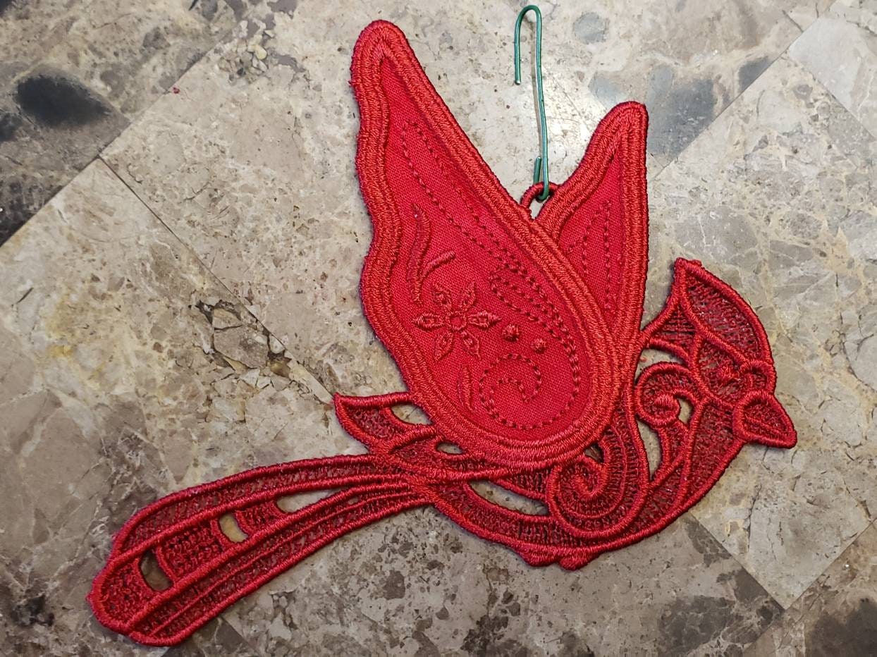 Cardinal Christmas Ornament Made from Free Standing Lace FSL with Red ...