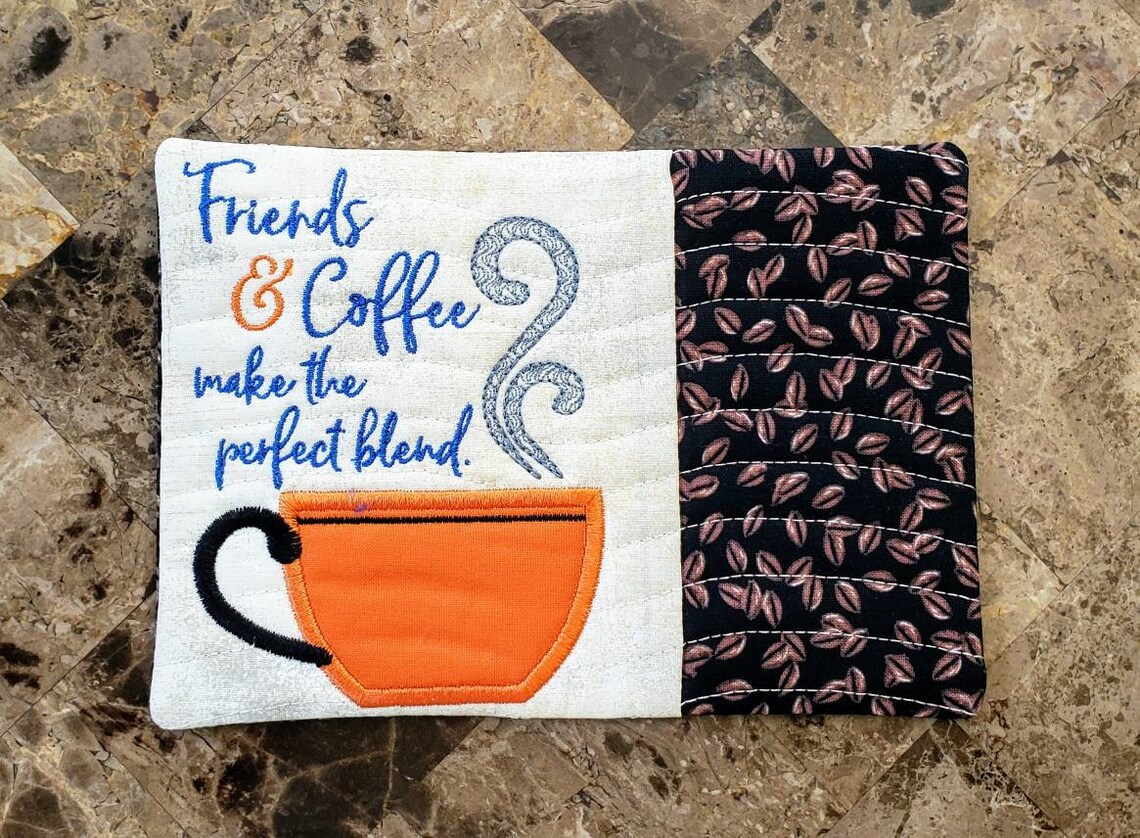 Coffee Mug Rug Embroidered Quilted Handmade From Kimberbell | Etsy