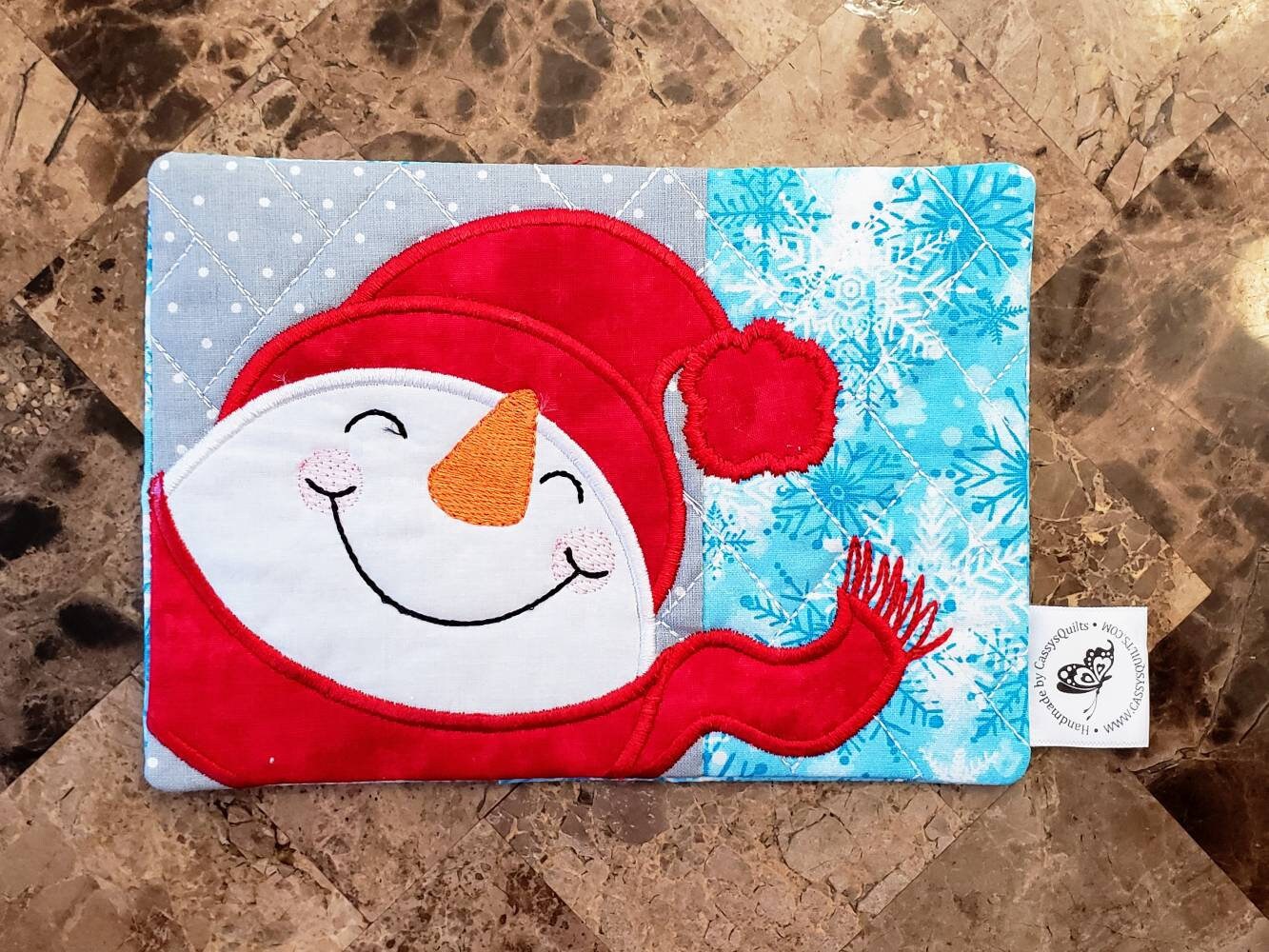 Snowman Mug Rug Christmas Mug Rug Embroidered Quilted Handmade - Etsy