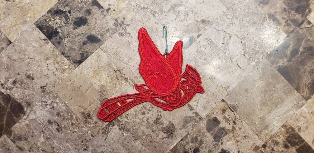 Cardinal Christmas Ornament Made from Free Standing Lace FSL with Red ...