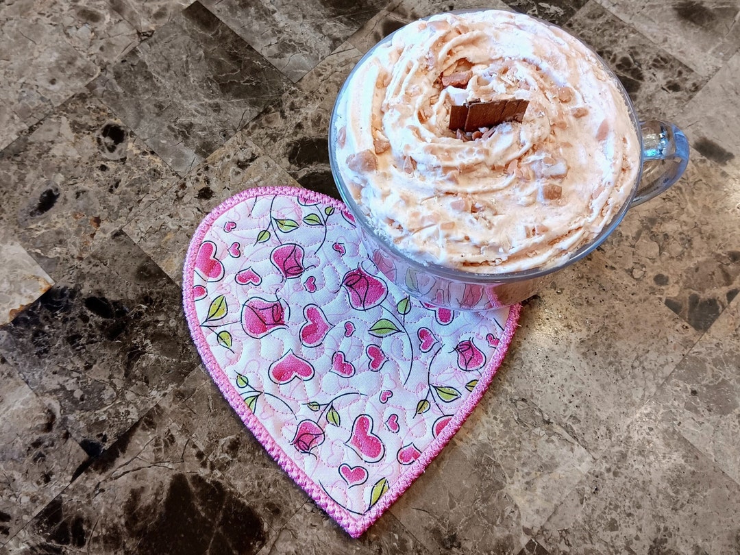 Roses Heart Shaped Mug Rug Valentine's Day Coaster Coffee Tea Lover's ...