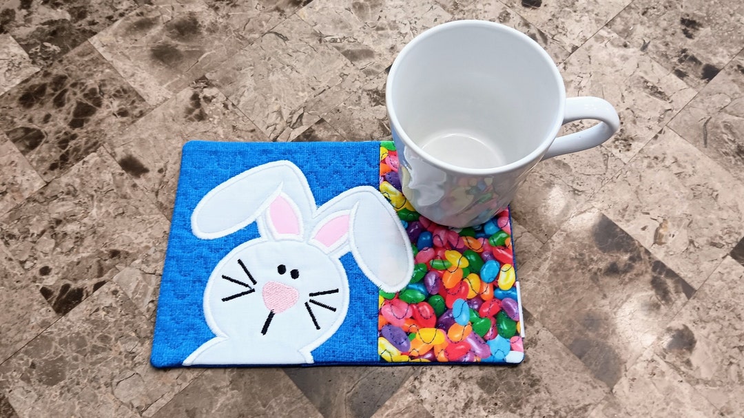 Easter Bunny Mug Rug Rectangular Coaster Jelly Beans Coffee Tea Lover ...