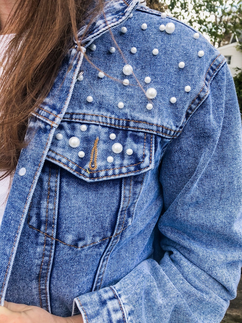 Custom Denim Jacket Pearl Jacket Custom Jacket Bride Denim | Etsy